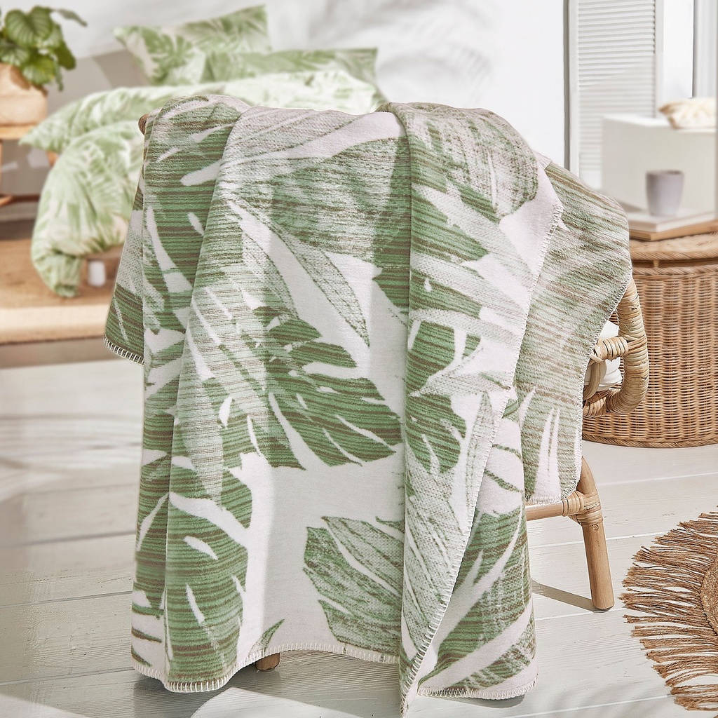 Tropical Palm Leaves Cotton Blend Throw Blanket by IBENA